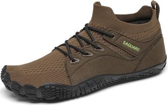 Saguaro Unisex Barfu&szlig;schuhe f&uuml;r Herren Damen Fitnessschuhe Atmungsaktiv rutschfest Traillaufschuhe Mid Top Zehenschuhe mit Breite Zehenbox Braun 36 EU