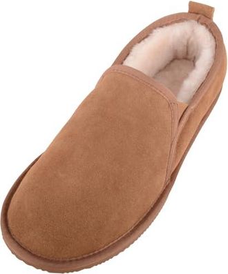 Absolute Footwear Pantoufles en daim doubl&eacute; en peau de mouton avec double soufflet &eacute;lastique pour homme, ch&acirc;taigne, 42 2/3 EU