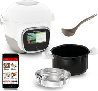 Moulinex Cookeo Touch Wifi Mini, Multicuiseur intelligent haute pression, 3 litres, 100 recettes int&eacute;gr&eacute;es et recettes gratuites via Wifi, &eacute;cran tactile, YY513