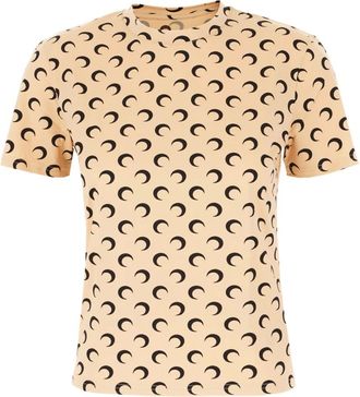 Marine Serre Homme, Tops, Beige, Taille: XS Moon Print Fitted T-Shirt