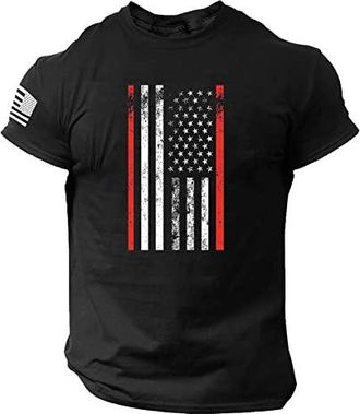 Generic T-shirt d&eacute;t&eacute; pour homme - Logo du drapeau am&eacute;ricain - T-shirt d&eacute;contract&eacute; &agrave; manches courtes - T-shirt classique d&eacute;contract&eacute; pour homme, Noir 1, 5XL