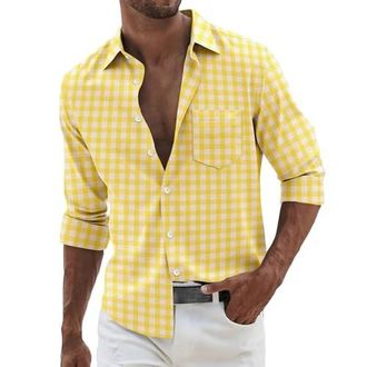 Generic Chemises pour homme, chemise &agrave; carreaux l&eacute;g&egrave;rement cintr&eacute;e, chemises &agrave; manches longues avec poche, chemise &agrave; carreaux, haut d&eacute;t&eacute; l&eacute;ger, haut tendance,