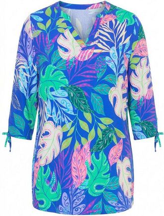 Angel Of Style Longbluse Tunika A-Linie Dschungelbl&auml;tter-Muster 3/4-&Auml;rmel