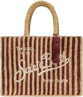 MC2 Saint Barth Femme, Sacs, Brun, Taille: ONE Size Sac en Rafia &agrave; Rayures Brod&eacute;es