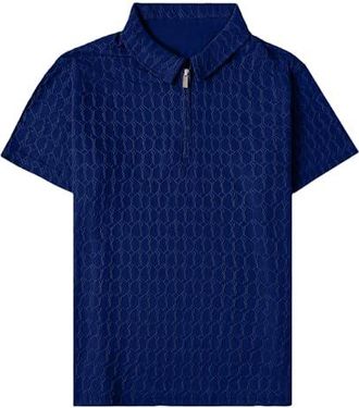 Generic Polo en tricot jacquard pour homme avec fermeture &eacute;clair 1/4 - Manches courtes - Col &agrave; revers - Uni - Surdimensionn&eacute; - Confortable - Respirant - Pour 