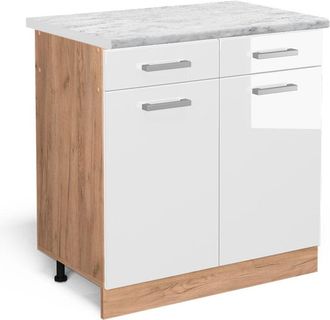Vicco Meuble cuisine R-Line, Blanc Haute brillance, 80cm pt Marbre