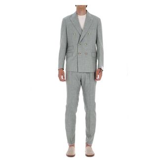 Eleventy Gr&uuml;nes Leinenmischkleid mit Doppelreiher - - Suits - Herren - Gr&uuml;n - 2XL
