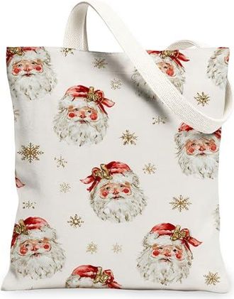 Generic Sacs fourre-tout en toile motif P&egrave;re No&euml;l, sacs d&eacute;picerie r&eacute;utilisables, vintage l&eacute;gers et lavables avec bandouli&egrave;re en toile pour Outdo, Blanc, 13x15