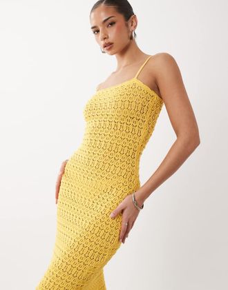 Gina Tricot Gina Tricot - Robe d&eacute;t&eacute; longue au crochet &agrave; bretelles fines - Jaune