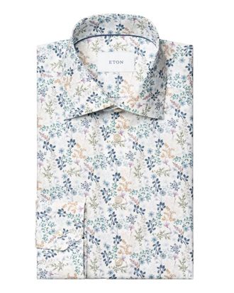 Eton Glattes Twill-Hemd mit floralem Muster und Kentkragen, Slim in