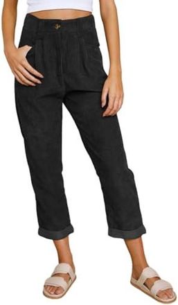 Generic Pantalon taille haute pour femme - Pantalon d&eacute;contract&eacute; taille haute en velours c&ocirc;tel&eacute; avec poches Pantalon tendance pour lautomne et le quotidien, No
