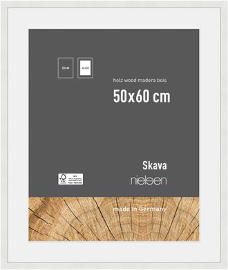 Nielsen Design Bilderrahmen mit Passepartout, 50 x 60 cm, Holz, Weiß, Posterrahmen zum Aufhängen im Hoch- & Querformat, Echtglas, Skava