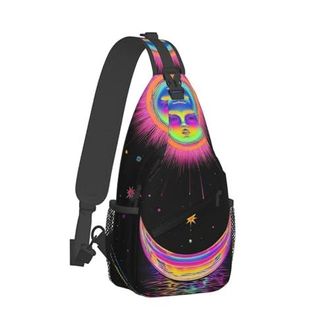 Generic R&eacute;glable Sacoche Homme Bandouliere Art du soleil et de la lune Sling Bag Antivol Sac &agrave; Poitrine pour Voyage Homme &eacute;cole
