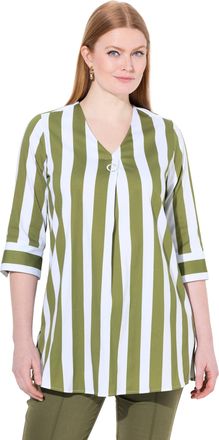 Ulla Popken Damen gro&szlig;e Gr&ouml;&szlig;en &Uuml;bergr&ouml;&szlig;en Plus Size Bluse, L&auml;ngsstreifen, A-Linie, V-Ausschnitt, 3/4-Arm Avocado gr&uuml;n 46+ 840008428-46+