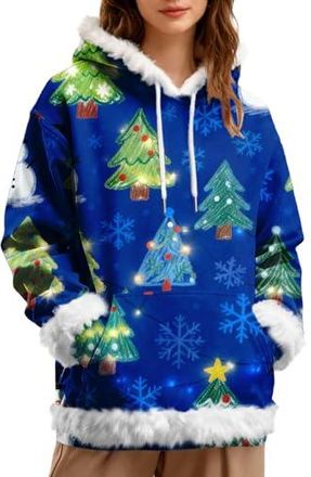 Generic Pull de Noël surdimensionné pour femme avec bords en velours chaud - Pull de Noël amusant à manches longues - Pull décontracté surdimensionné pour lhi