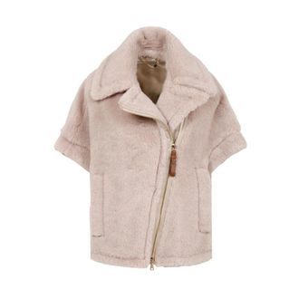 Max Mara Femme, Vestes, Brun, Taille: 40/42 FR Veste Marron Teddy Soie Large Col