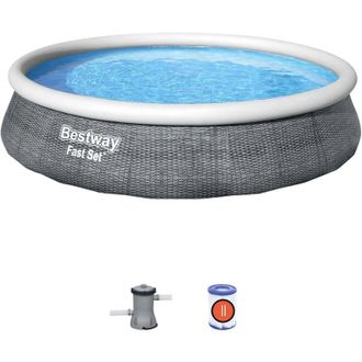 Bestway Pool-Set Fast Set Rattan 396x84 cm Kartuschenreiniger 2.006 Liter/Stunde