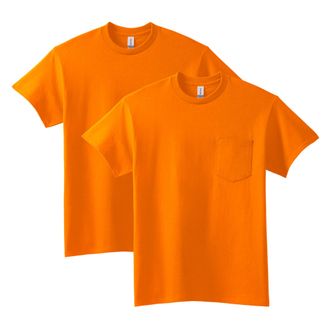 Gildan Unisex-Erwachsene Ultra Cotton T-Shirt mit Tasche, Style G2300, 2er-Pack Hemd, Safety Orange, Mittel