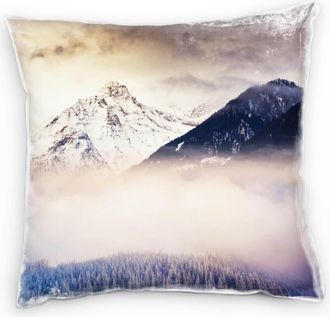 Paul Sinus Art Winter, braun, grau, weiß, Berge, Wald, Schnee Deko Kissen 40x40cm für Couch Sofa Lounge Zierkissen - Dekoration zum Wohlfühlen