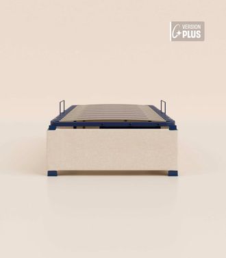 Tediber Sommier coffre 90x190 cm Plus - Beige - Acier recycl&eacute; et lattes en bois - Grand volume de rangement - Ouverture facile - Fait en France - Tediber