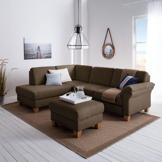 Sit&more home24 Ecksofa Microfaser Braun/Kokosnuss Braun Webstoff 249 x 87 x 189cm Ottomane davorstehend links ohne Schlaffunktion Natur