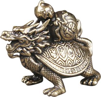 DOITOOL Messing Dekofigur Drache Schildkr&ouml;te Tischdekoration Retro Messingfigur Langlebig Stabiles Design Feng Shui Wohnaccessoire f&uuml;r Wohnzimmer B&uuml;ro