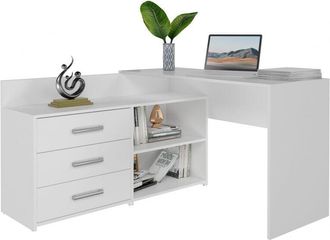 Topeshop Topeshop - Bureau dangle avec rangement - 3 tiroirs et 2 &eacute;tag&egrave;res - Dimensions 120x50x76 cm - Panneaux de particules m&eacute;lamin&eacute;s blanc mat