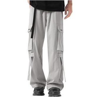 Generico Pantalon cargo &eacute;lastique pour homme Pantalon ample dentra&icirc;nement avec cordon de serrage et plusieurs poches, argent m&eacute;tallique, 4XL