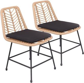 Happy Garden Lot de 2 chaises OKA en rotin synth&eacute;tique avec Coussins, r&eacute;sistant UV et d&eacute;perlant