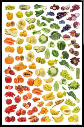 1art1 Kochkunst Poster Plakat | Bild und Kunststoff-Rahmen - Regenbogen Aus Obst Und Gemüse (91 x 61cm)