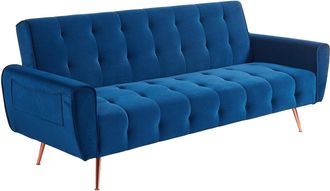 Vente-Unique Schlafsofa, 3-Sitzer, ausziehbar, Schlafsofa, Samt, Polari, Nachtblau