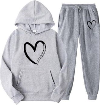 Generic Ensemble de sweat-shirt &agrave; capuche dhiver pour femmes, surv&ecirc;tement d&eacute;contract&eacute; ample de couleur unie avec coeur et velours (GY2, XXXL)