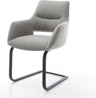 DELIFE Freischwinger Yago-Flex mit Armlehnen Strukturstoff Soft Grau Freischwinger flach Schwarz Taschenfederkern, Esszimmerst&uuml;hle