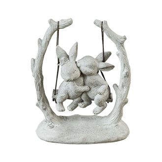 Loberon Hasen Nivelles - Handbemalt - Detailreich Gearbeitet - Schaukeln Sanft - Osterdekoration - Ostern - Osterhase - Polyresin, grau