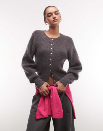 Monki gilet &agrave; manches ballon en m&eacute;lange de mohair gris chin&eacute;
