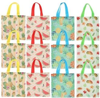 TOPBATHY 12 pi&egrave;ces Lot de cabas r&eacute;utilisables avec imprim&eacute; fruits format et sacs courses non-tiss&eacute;s pour shopping et repas adapt&eacute; femme et famille