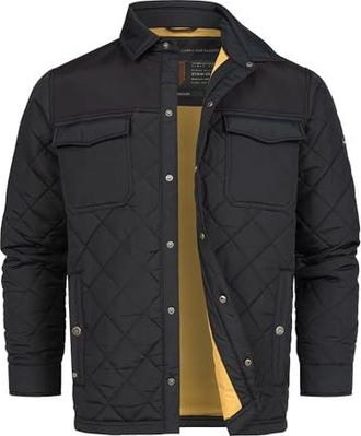 Indicode Veste matelass&eacute;e INDome pour homme avec col en velours c&ocirc;tel&eacute; et surpiq&ucirc;re en losanges - Doudoune pour homme, Noir, L