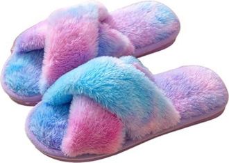 Generic Pantoufles pour femmes Bout ouvert Cross-Strap Fleece doubl&eacute; Chaud Doux Confortable moelleux L&eacute;ger Respirant Mousse &agrave; m&eacute;moire de forme Pantoufles anti