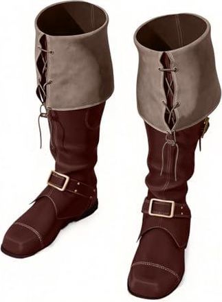 ORANDESIGNE Homme Bottes de Pirate Viking R&eacute;tro Bottes Plat de Chevalier M&eacute;di&eacute;vales en Similicuir Chaussures &agrave; Tige Longue Unisexe Cosplay Accessoires B Marron Fo