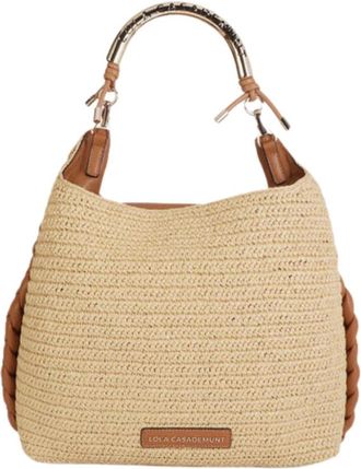 Lola Casademunt Femme, Sacs, Beige, Taille: ONE Size Sac cabas contrast&eacute; effet raphia avec bandouli&egrave;re logo ajour&eacute;