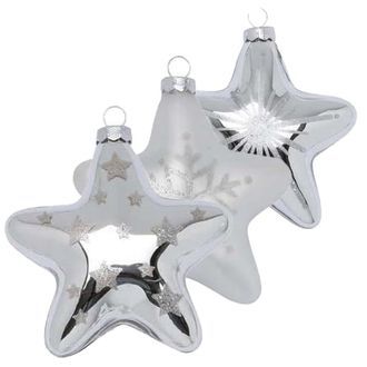 Magic Bodyfashion Magic Christbaumschmuck Sterne Glas | Set 3 Sterne 8cm | Weihnachtskugeln Christbaumkugeln Stern-Form (Frosty Silver // wei&szlig; Silber)