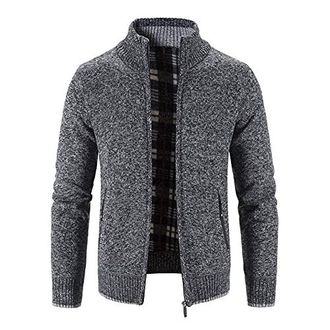 Generic Cardigan en laine tricotée pour homme avec fermeture éclair - Coupe droite - Manteau dhiver moderne - Veste de travail - Manteau dhiver chaud et décon