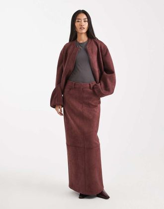 4th & Reckless Jupe longue densemble ultra-douce en imitation daim - Bordeaux-Rouge