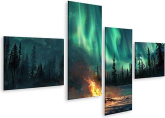 Islandburner Bild auf Leinwand Schöne Polarlichter, strahlende Aurora Borealis, winterliche Atmosphäre A Bilder Wandbilder Poster