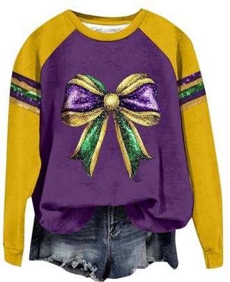 Generic Sweat-shirt &agrave; col rond orn&eacute; de paillettes pour femme - Manches longues - Pull de f&ecirc;te - Costume de carnaval - Chandail &agrave; col rond et manches longues, 