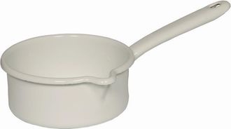 Riess 0035-033, Stielkasserolle mit gro&szlig;em Ausguss 12, CLASSIC- WEISS, Durchmesser 12 cm, Inhalt 1/2 Liter, H&ouml;he 6 cm, Emaille, wei&szlig;, Induktion