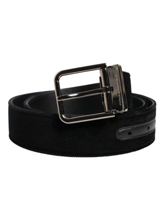 Dolce & Gabbana Mens Black Cotton Silver Metal Buckle Belt Calf Leather