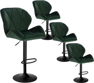 Woltu Woltu - Lot de 4 Tabouret de Bar réglable en Hauteur Chaise Haute pour Bar avec Dossier siège rembouré en Velours Pied en métal, Vert Foncé