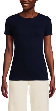 Lands End Feinripp-Shirt mit Rundhalsausschnitt und kurzen Ärmeln, Damen, Größe:32-34 regular, Blau, Baumwolle/Elasthan, by Lands End