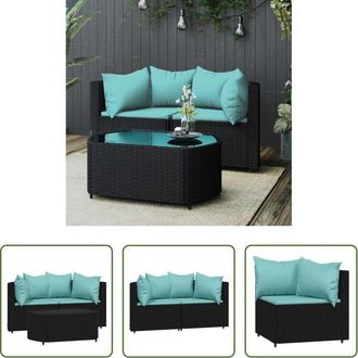 vidaXL vidaXL Rattan - 3-tlg. Garten-Lounge-Set mit Kissen Schwarz Poly Rattan